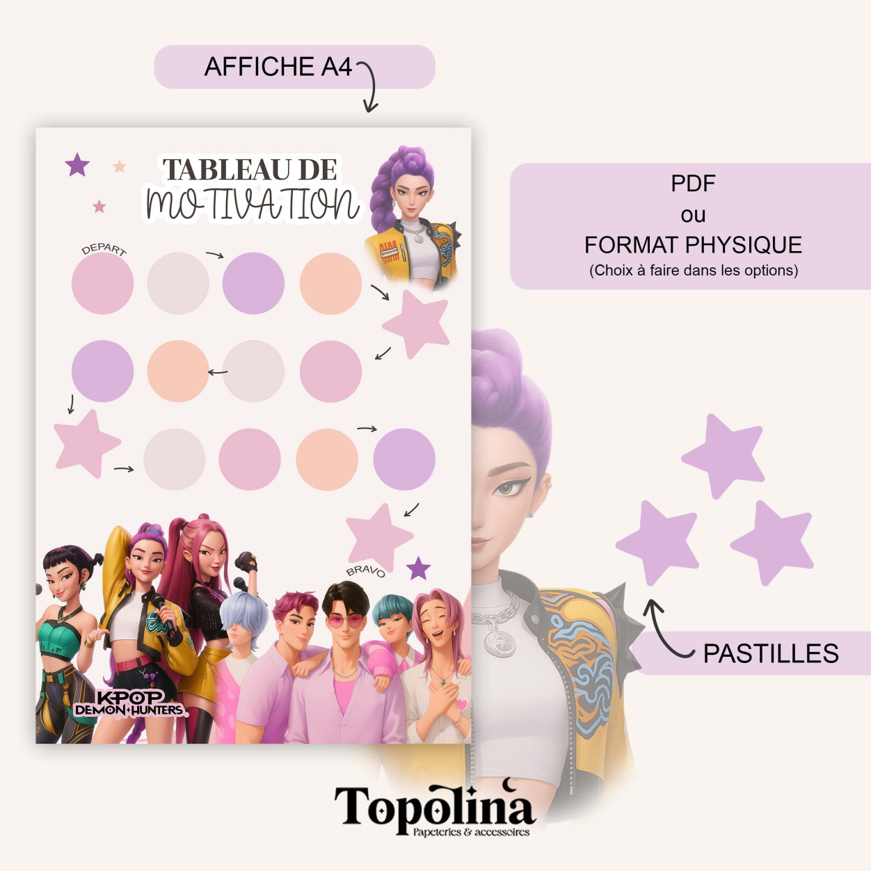 Tableau de Motivation pour Enfant | Sur-mesure | Topolina.fr